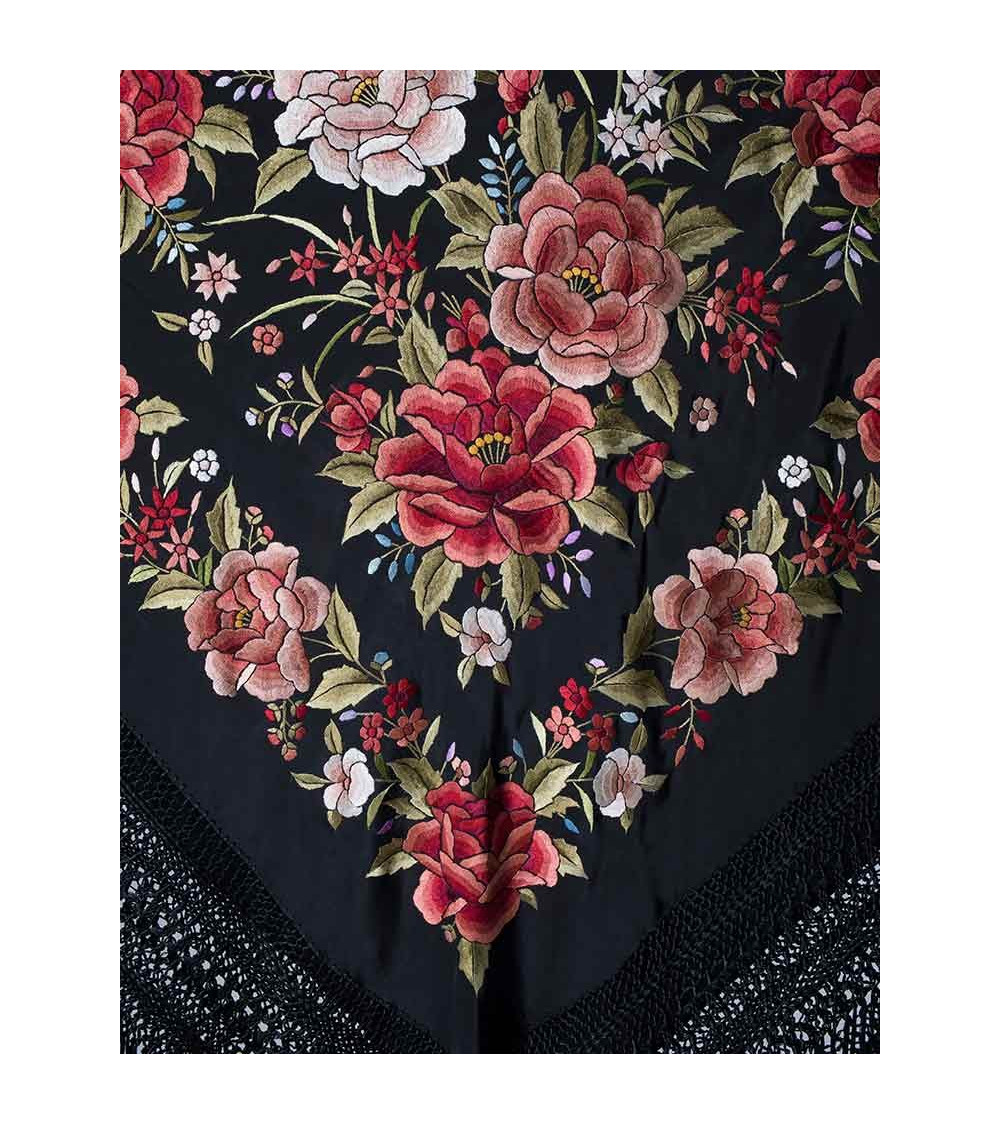 Natural silk hand embroidered Manila shawl